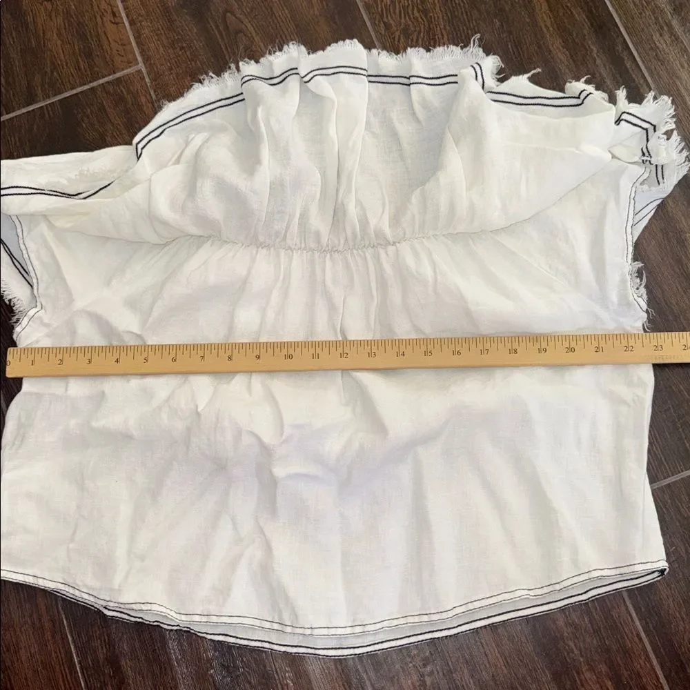 Zara | Tops | Zara Off The Shoulder Off White Linentop With Black Trim ...